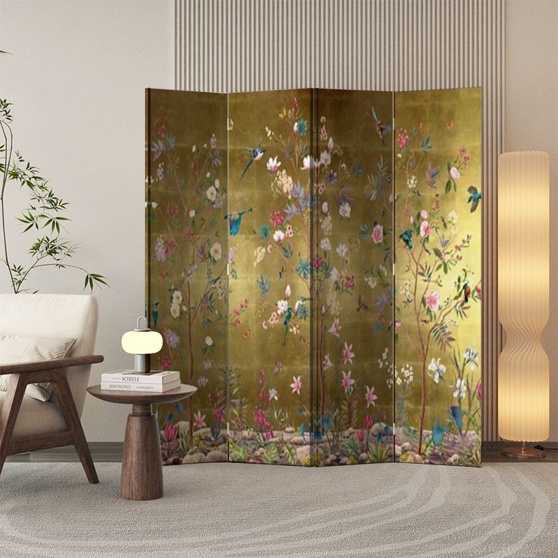 French European Painted Flower Screen Partition Living Room Entry Sofa ...