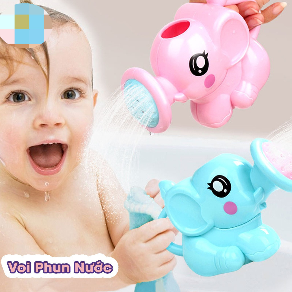 [New Model] Pink and blue elephant-shaped bath toy that sprays water ...