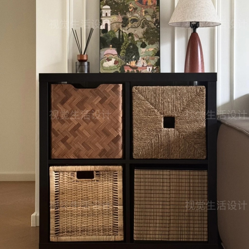 Imitation Rattan Hand-Woven IKEA Storage Basket Foldable Lattice ...