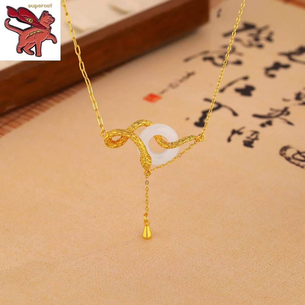 18K Saudi Gold Pawnable Snake Winding Natural Hotan Jade Safety Buckle ...