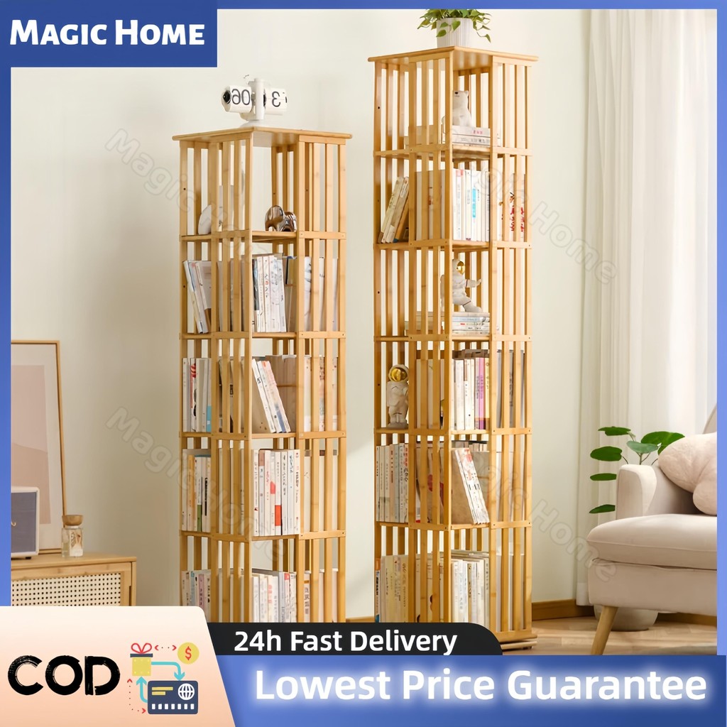 Magic Home-360° Wooden Rotating Bookshelf Multipurpose Storage Bookcase ...