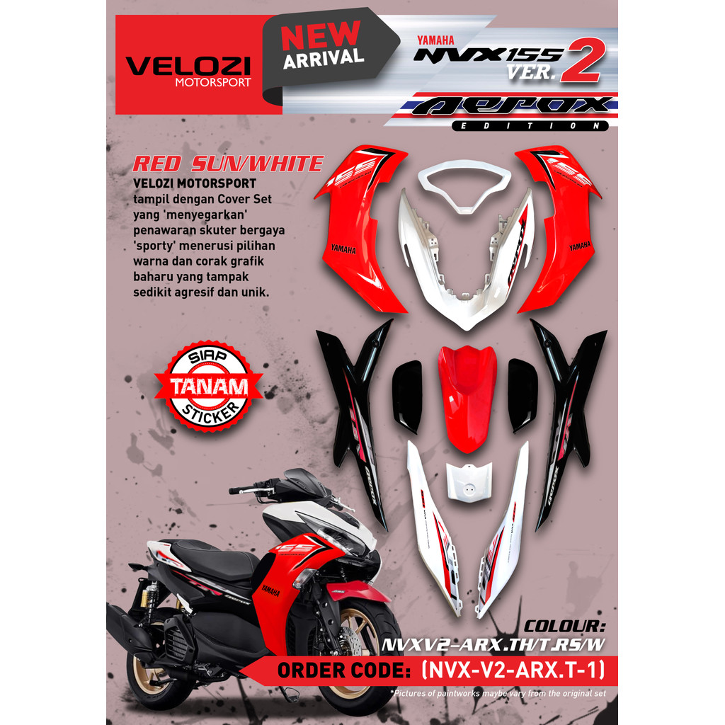 VELOZI BODY COVER SET AEROX THAI RED SUN WHITE FOR NVX V2 | Shopee Malaysia