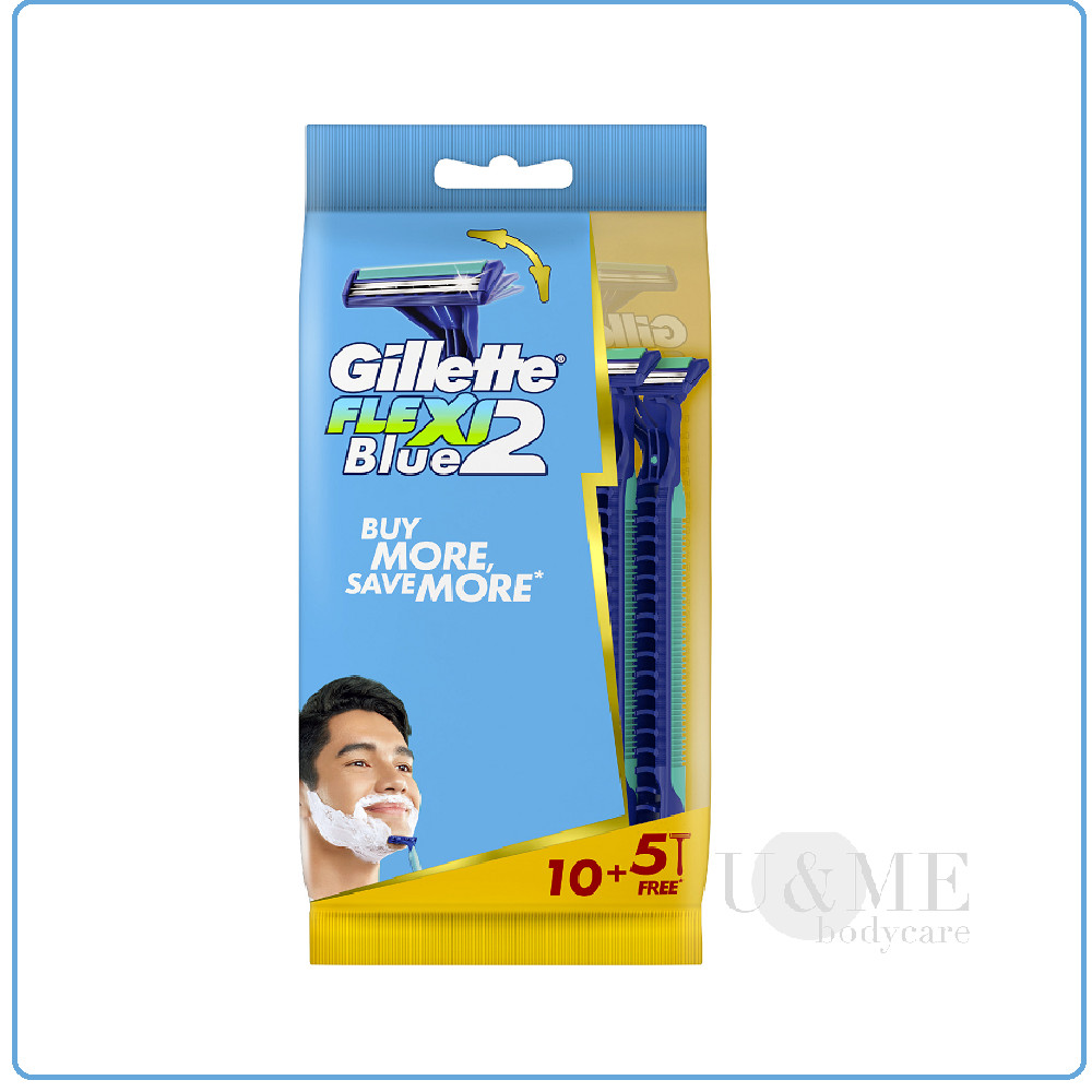 Gillette Men Blue 2 Flexi Disposable Razors 15 (Fixed Head) | Shopee ...