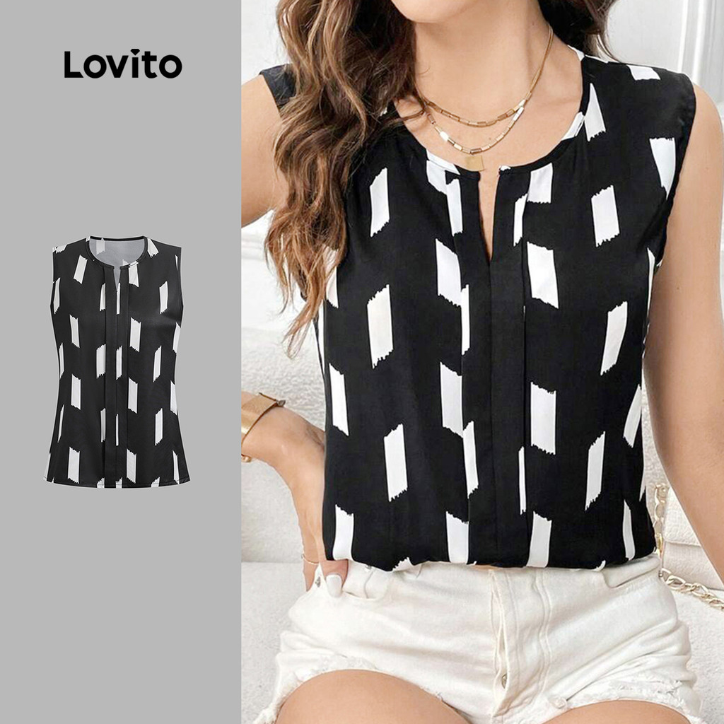 Lovito Glamorous Geometric Split Tank Top for Women L133ED277 | Shopee ...