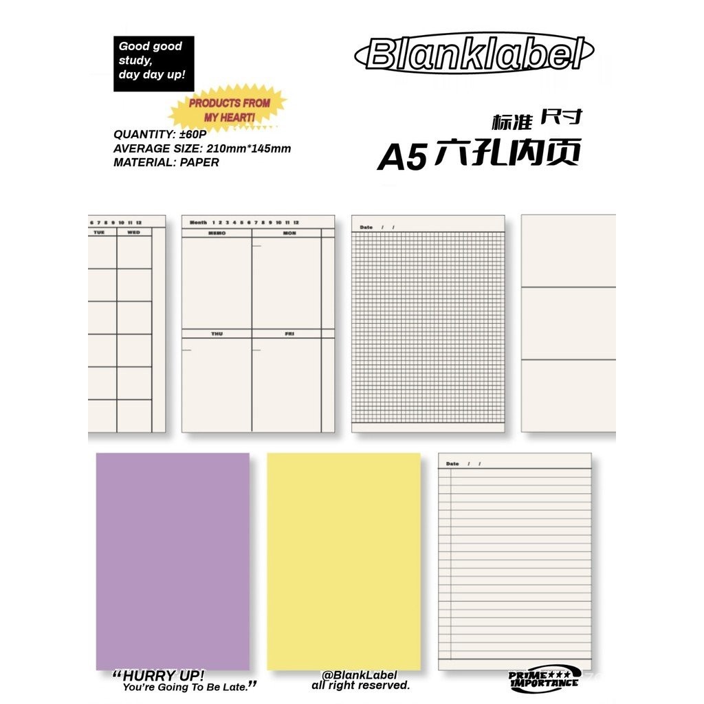 Kertas Label Kosong A5 Perancang Isi Semula Perancang Mingguan Bulanan ...