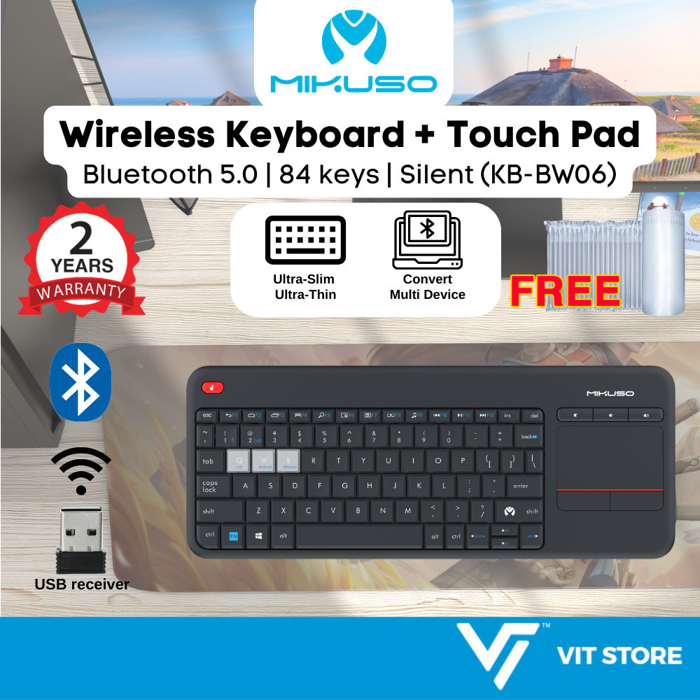 MIKUSO KB-BW06 Dual 2.4GHz BT5.0 Papan Kekunci Pad Sentuh Wayarles ...