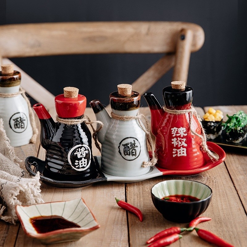Ceramic Japanese Style Oil Pot Soy Sauce Bottle Seasoning Set Seasoning ...
