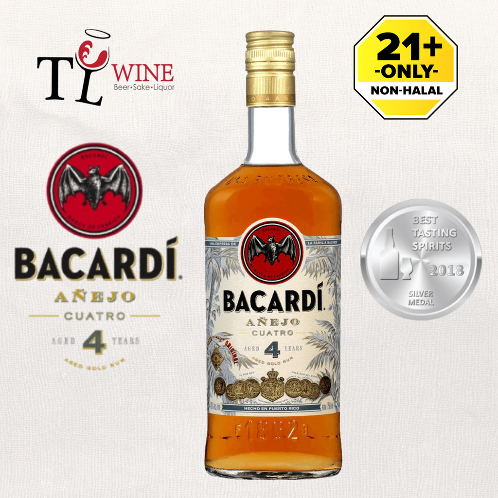 Bacardi Anejo Cuatro Rum 4 Aged / years 700ml Alc: 40% Duty paid 100% ...
