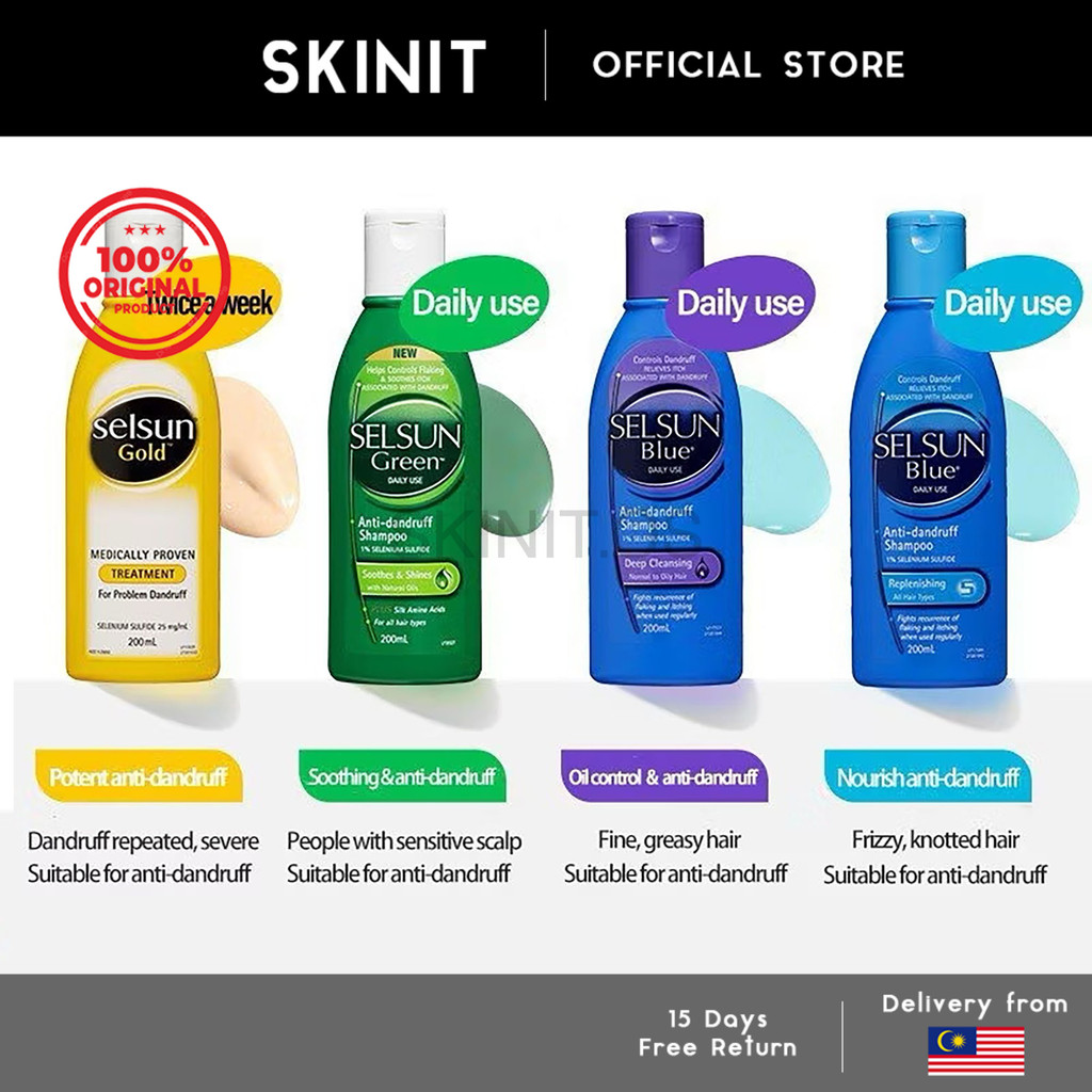 Selsun Gold Blue Shampoo Selenium Sulfide Green Purple Treatment 200mL ...