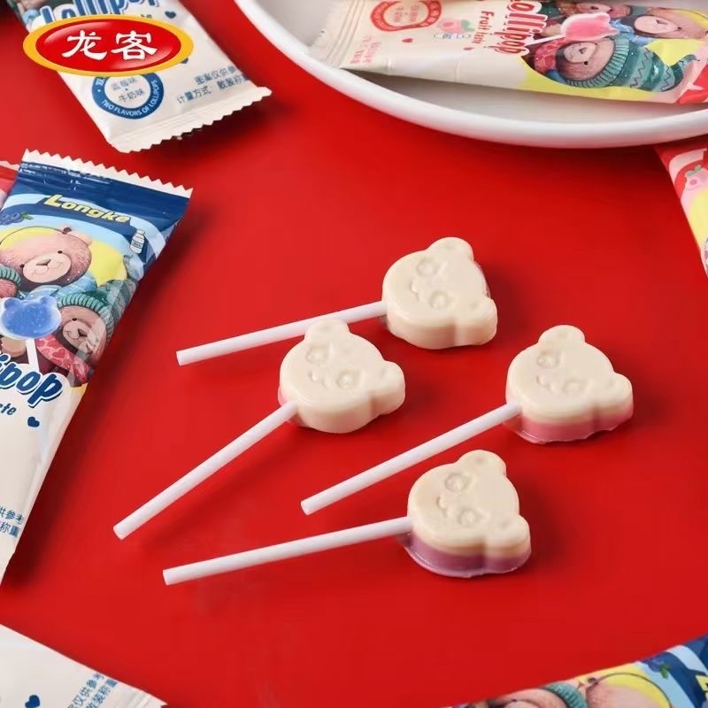 Ready Stock Longke Bear Two-Color Double-Flavor Lollipop Milk Blueberry ...