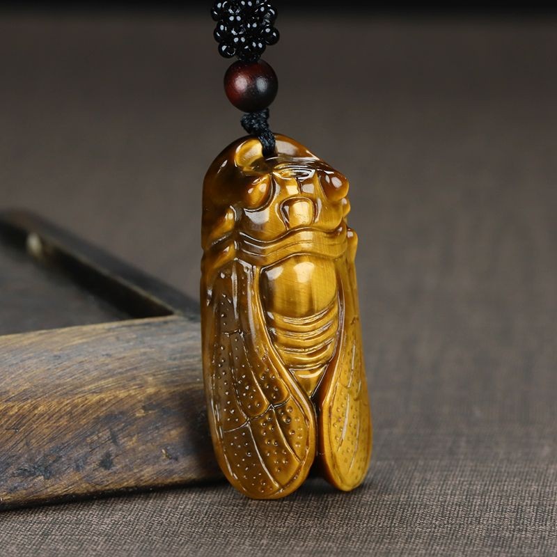 Natural tiger eye stone cicada pendant Hetian jade Yiming amazing tiger ...