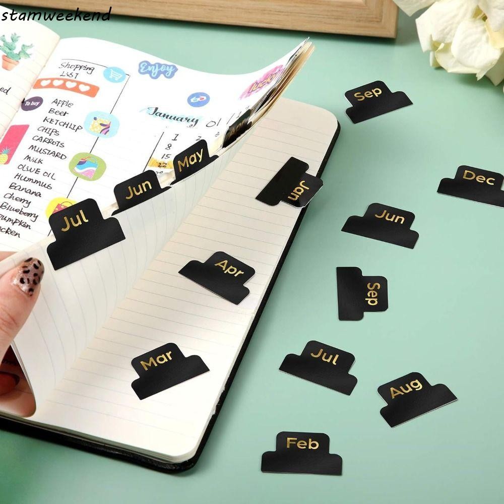 STAMWEEKEND 12 pcs Adhesive Monthly Stickers, Black Stationery Monthly ...