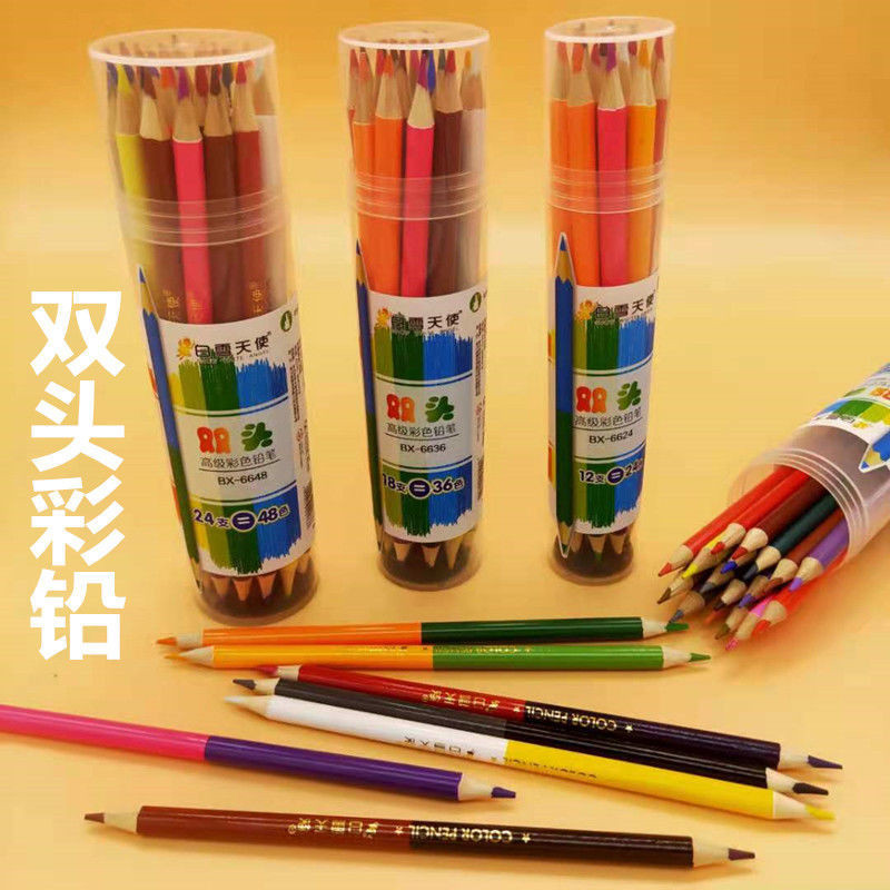 Pensil berwarna-warni berminyak berkepala dua 24 warna 36 warna 48 ...