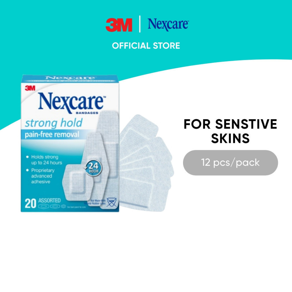 3M Nexcare Sensitive Skin Bandages, Pain-Free, 12 pcs/pack, Assorted ...