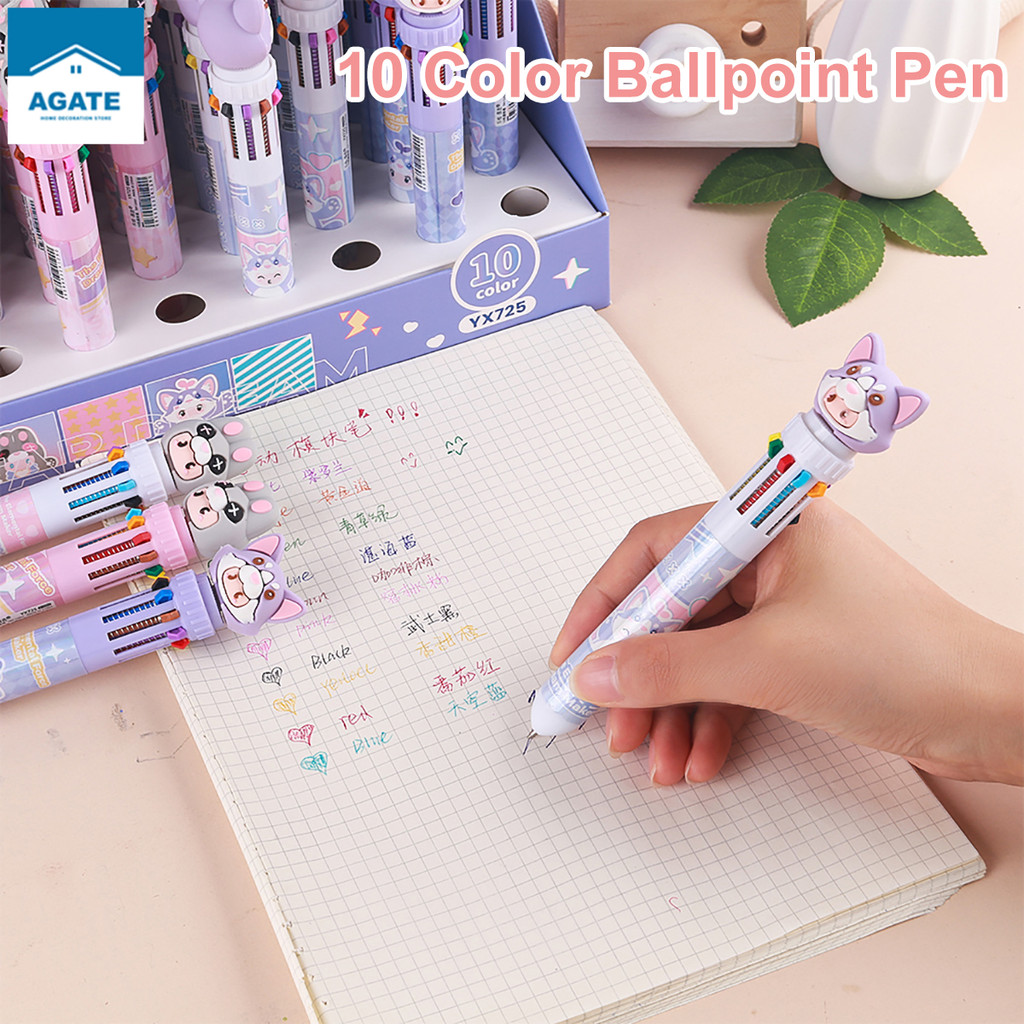 Cartoon Push Multi-color Pen 10 Color Ballpoint Pen 0.5mm Office ...