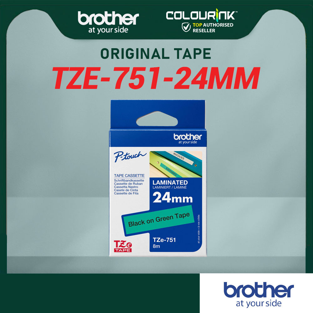 Brother Original Genuine TZe-751 24mm Black on Green Laminated Ptouch ...