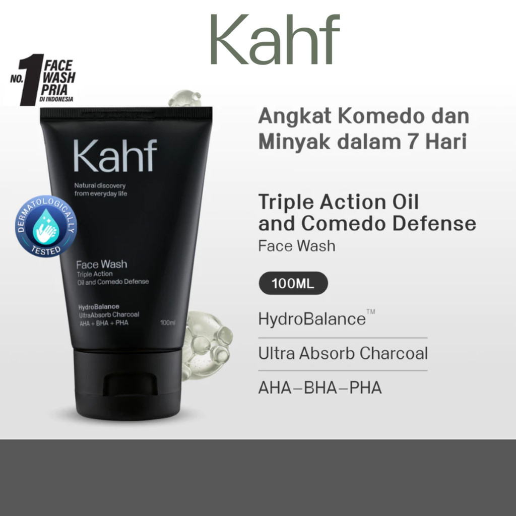 KAHF Triple Action Face Wash 100 ml - 3-in-1 Men's Facial Wash for ...