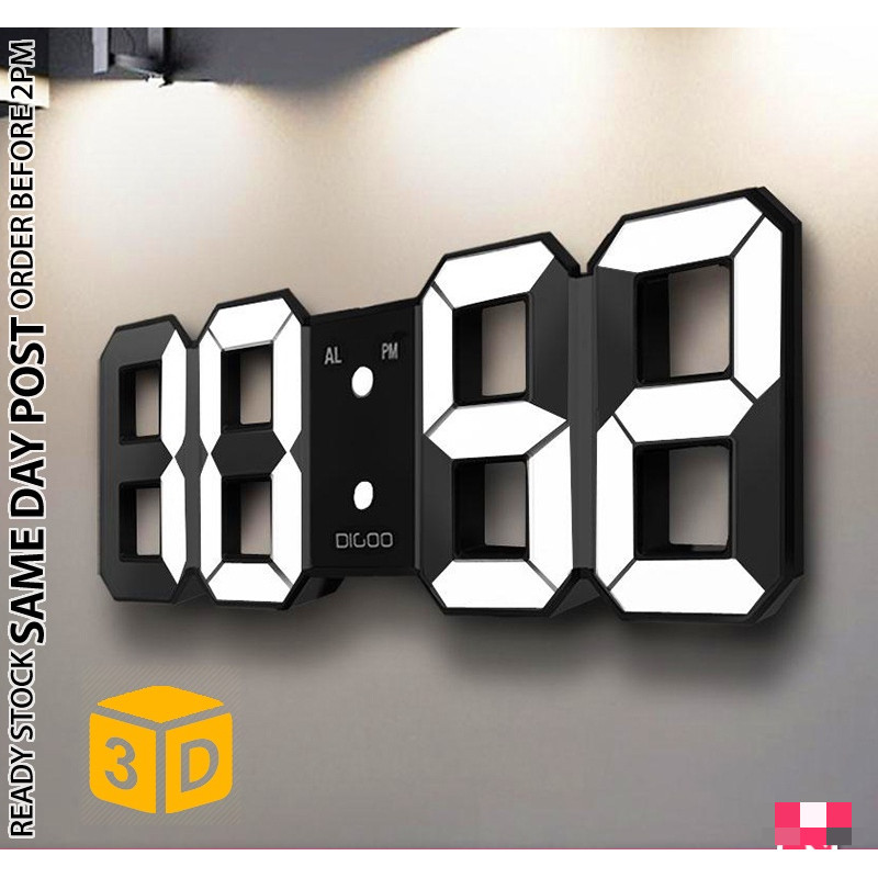 3D LED Digital Clock Alarm Wall Table Desk Temperature Night Mode Home Office Jam Meja Dinding ...