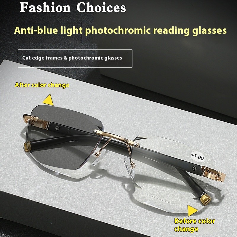 Fashion Color-changing Glasses Frame Male Metal Frameless Glasses ...