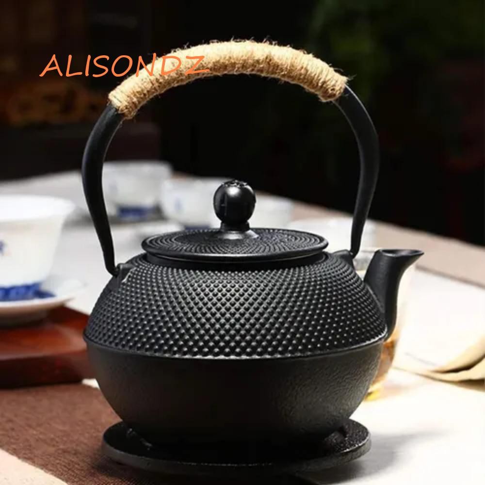 ALISONDZ Cast Iron Pot Teapot, Rope Wrapping Handle Chinese Japanese ...