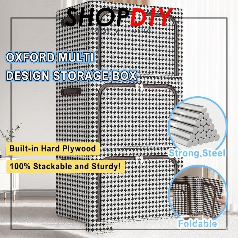 SHOPDIY 100L Super Large Storage Box Foldable Oxford Storage Box Steel ...