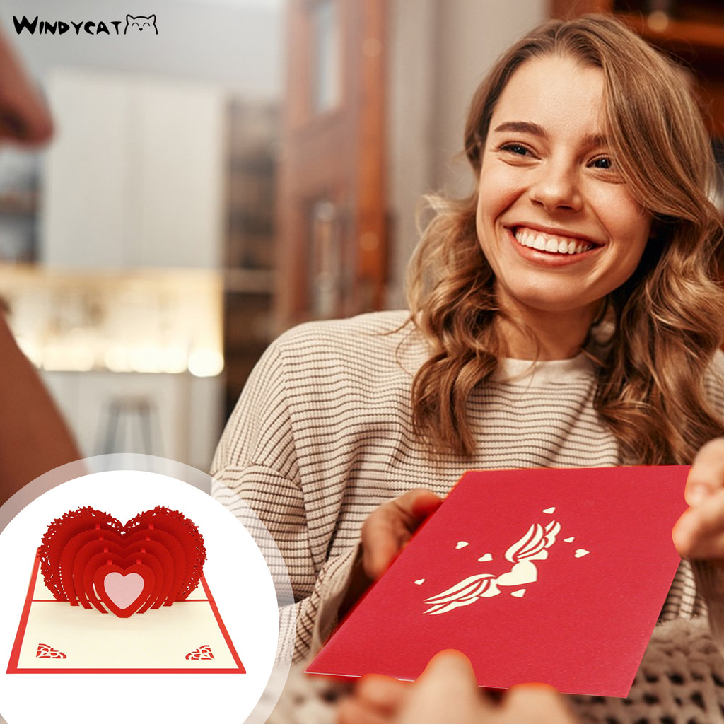 WINDYCAT 3D Heart Pop-Up Card Valentine's Day Greeting Card Automatic ...