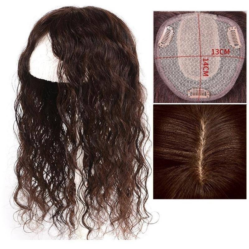 13cmx14cm Cap 100% Human Hair Wavy Hair Topper No Bang for Women Clip ...