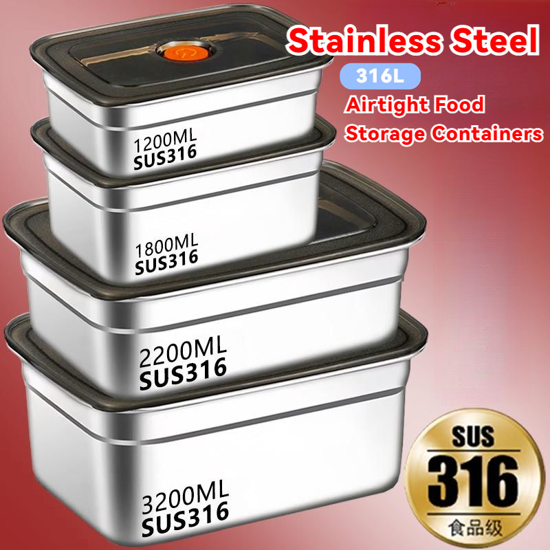 316 Stainless Steel Food Storage Container with Airtight Lids Stackable ...