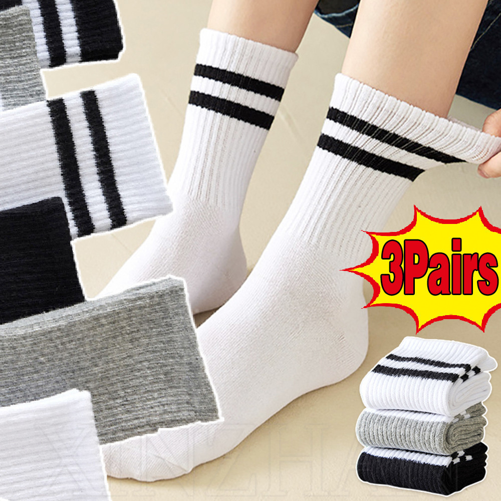 Striped Sports Socks for Men Women - Black White Solid Color Autumn ...