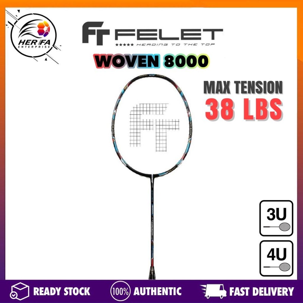 FELET Woven 8000 3U & 4U Professional Badminton Racket Max Tension 38LBS Pro Series 8k | Shopee ...