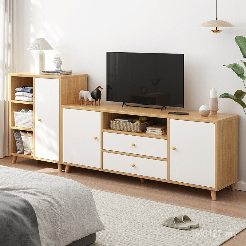 Small Apartment Modern Simple TV Cabinet Living Room Solid Wood Leg TV ...