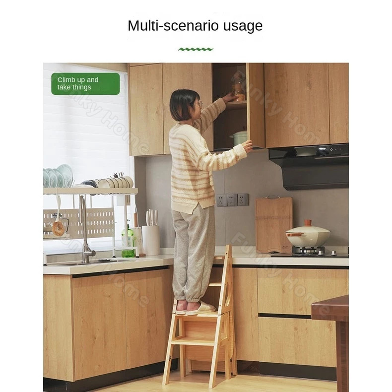 Funky Home-Thickened Solid Wood Ladder Foldable Chair Bamboo Wood/Brown ...