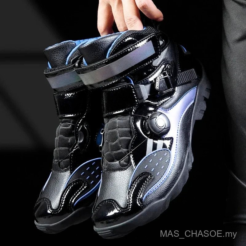Casual Motorcycle Men Riding Shoes Highly Elastic Cowhide Leather Boots ...