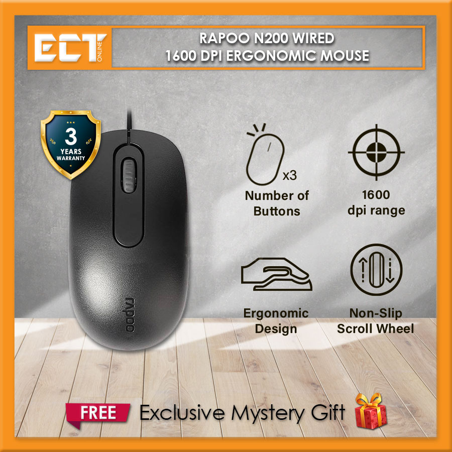 Rapoo N200 Wired 1600 DPI Ergonomic Mouse | Shopee Malaysia
