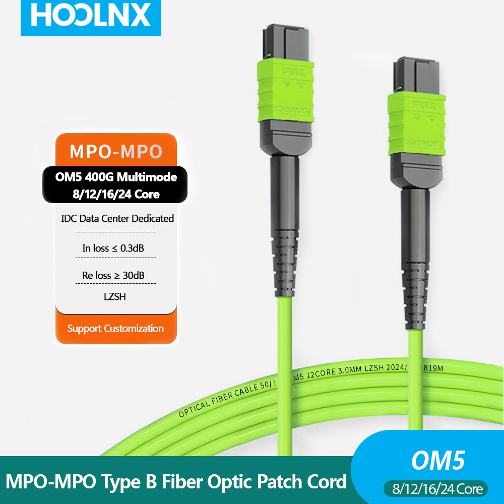 HOOLNX OM5 MPO to MPO Trunk Cable 50/125μm Multimode (8/12/16/24 Fiber, MPO to MPO Female, Type ...