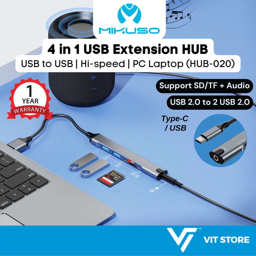 MIKUSO 4 in 1 HUB USB Type-C to USB Port + Card Reader + Audio | PC ...