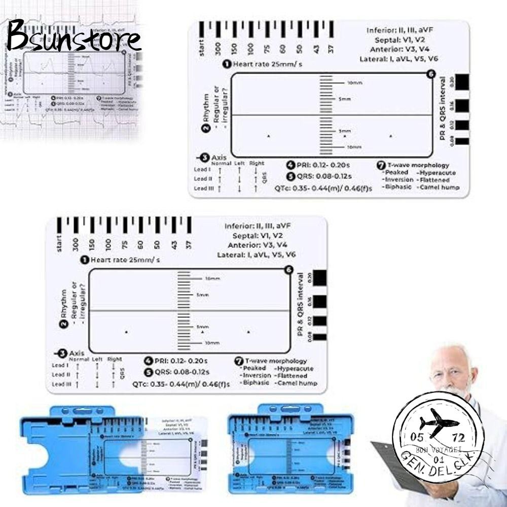 BSUNS1 EKG Calipers, Plastic Transparent ECG 7 Step Ruler, Portable ECG ...