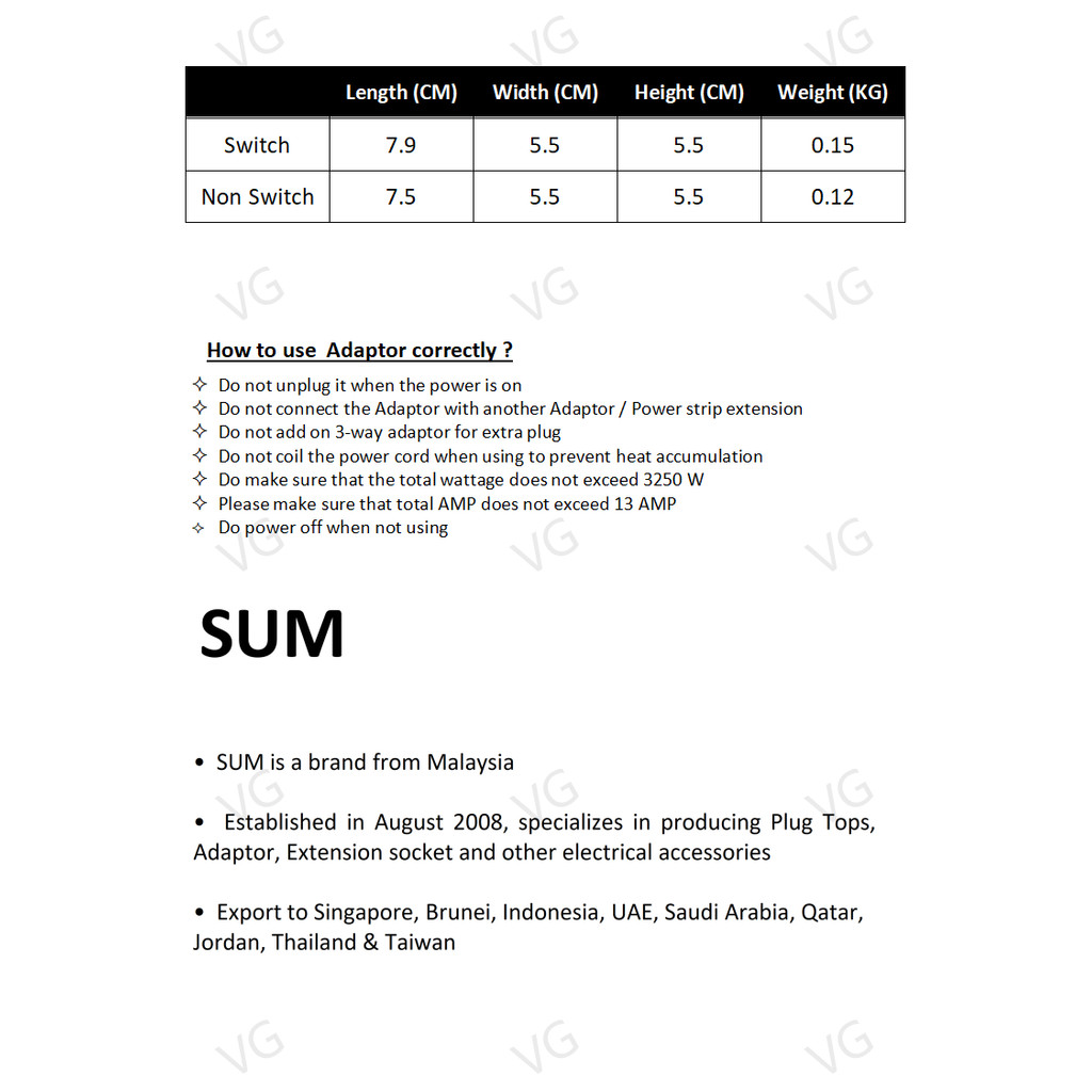 [100% Original SUM] SUM 3 Way Multi Adapter Plug Surge Protector Plug ...