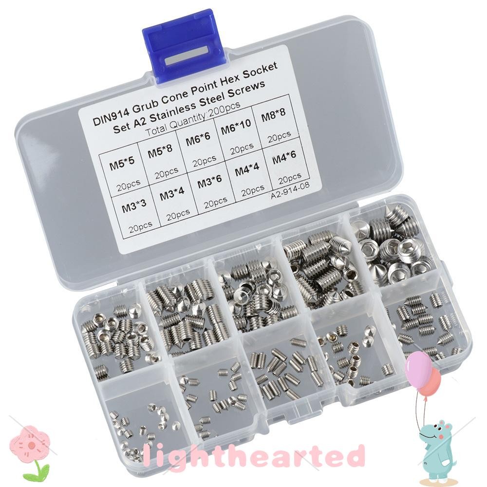 LIGHTHEARTED 200Pcs Allen Head Socket Hex Grub, Cone Point 304 ...