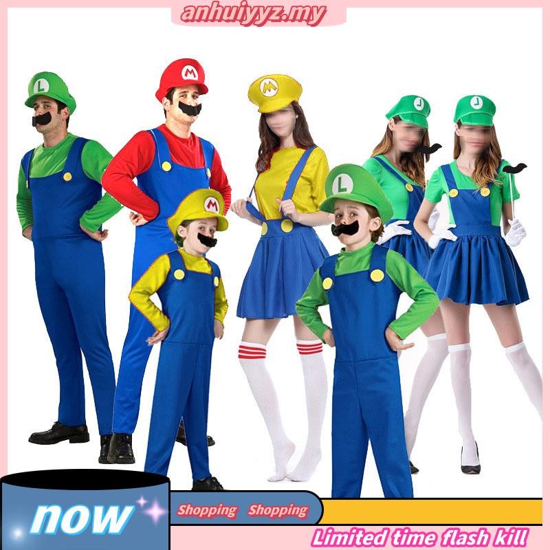 Full set Cosplay Party Dress Up Super Mario Adult Halloween Costumes ...