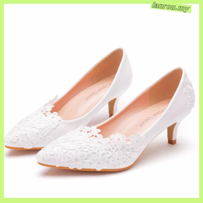 Essar · elegant simple lace wedding shoes white 5 cm high heel bridal ...