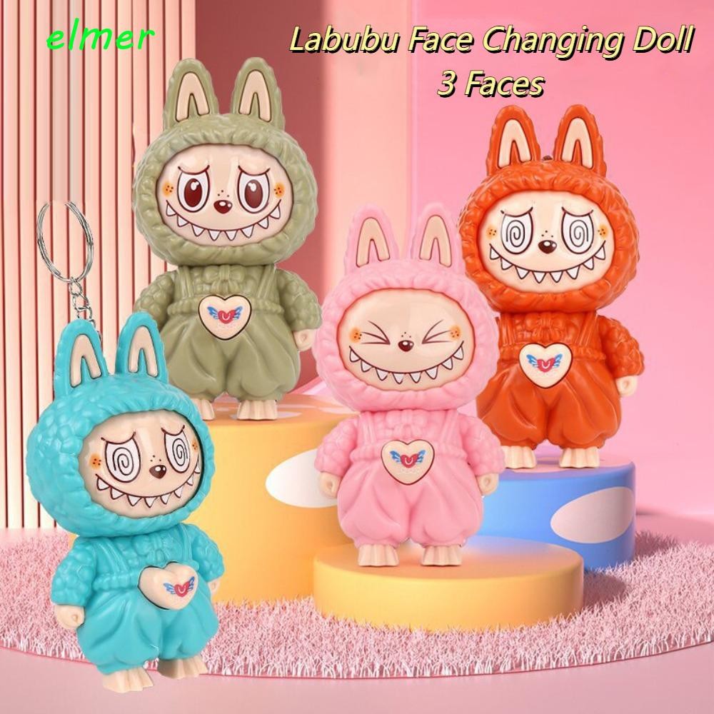 ELMER Labubu Face Changing Doll, With Keychain 3 Facial Labubu Face ...