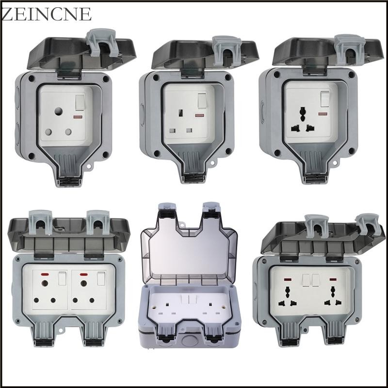 Zein Waterproof Garden Power Outlet UK EU Plug Electrical Wall Socket ...