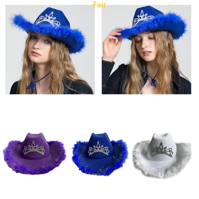Fair Cowboy Hat Womens Furry Trims Hat Western Cowgirl Hats Party Props ...