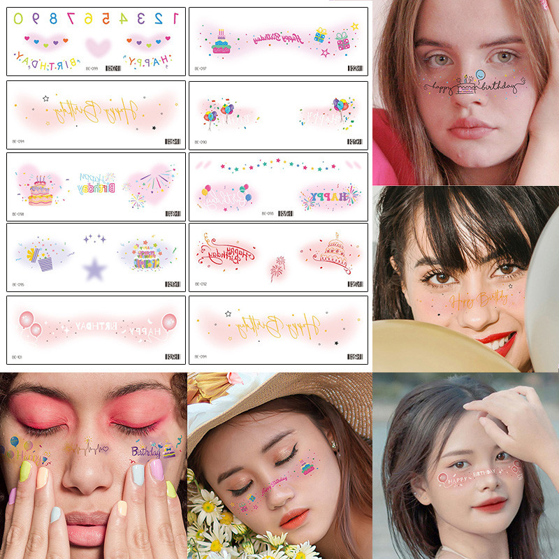 Happy Birthday Sticker Face Tattoo Stickers Birthday Party Photo Props ...
