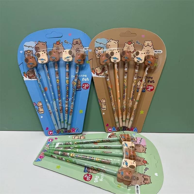 1Set Cute Capybara Cartoon HB Pencils With Kawaii Eraser Head for ...