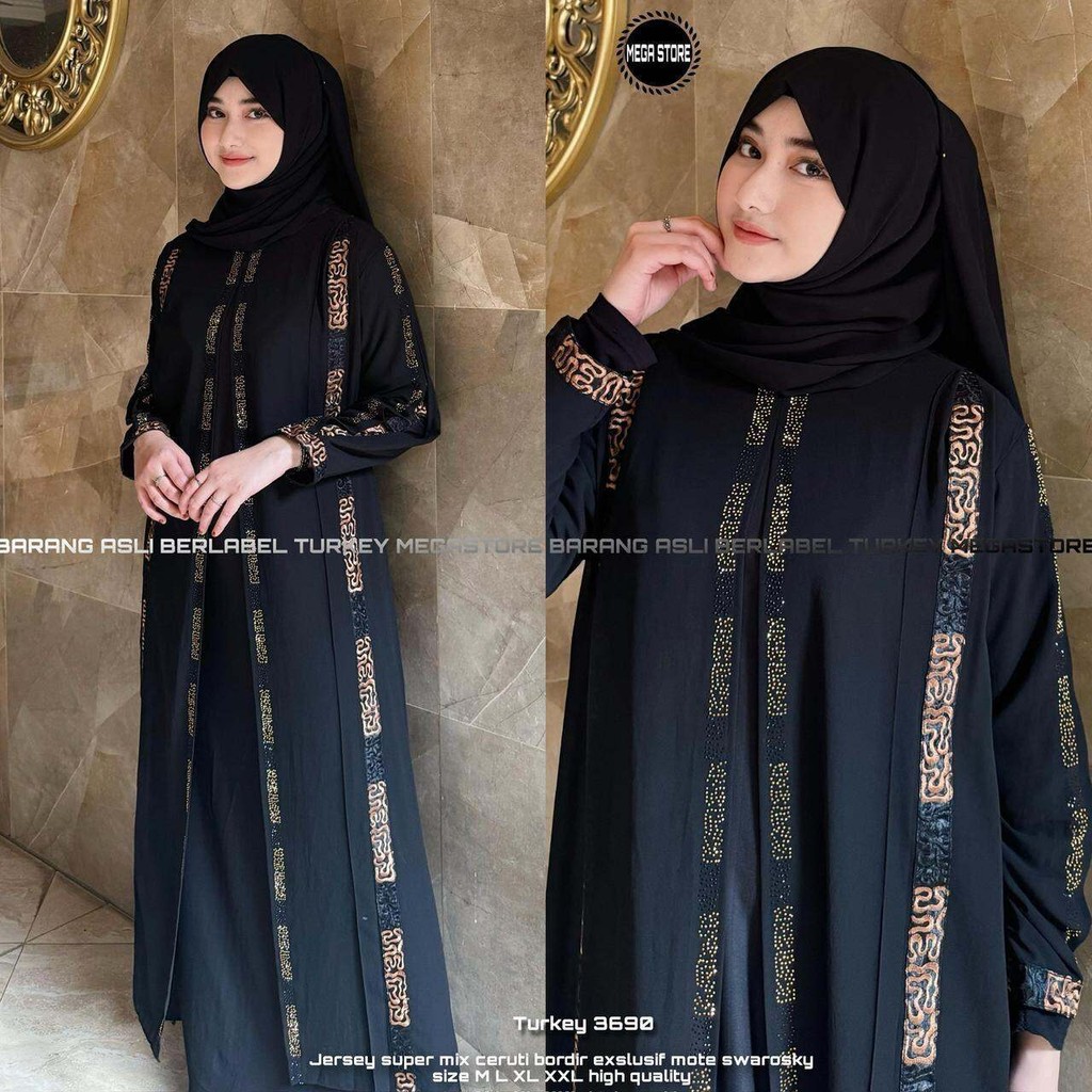 MS Abaya Turkey 3690 Series umrah Haji Black Abaya Sulam Embroidery ...