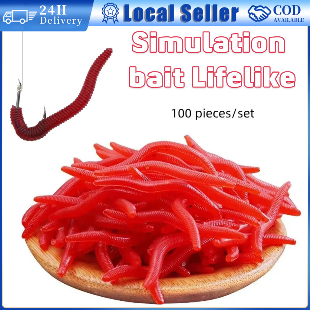 100PCS Soft Bait Simulation Earthworm Worms Artificial Fishing Lure ...