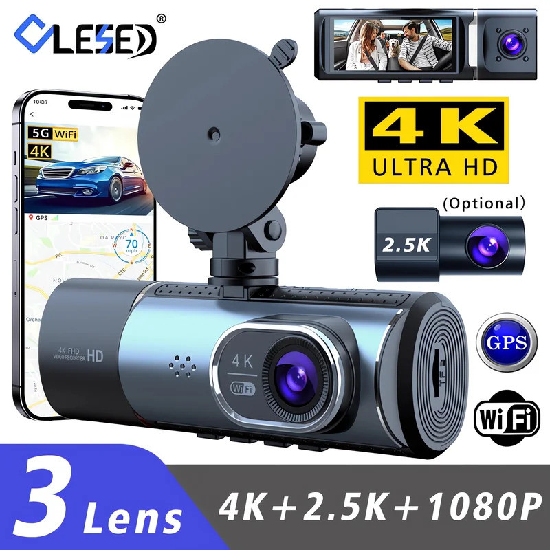 3 Channel 4K+2.5K+1080P Car DVR 5G WIFI GPS Dash Cam Camera Cabin Drive ...