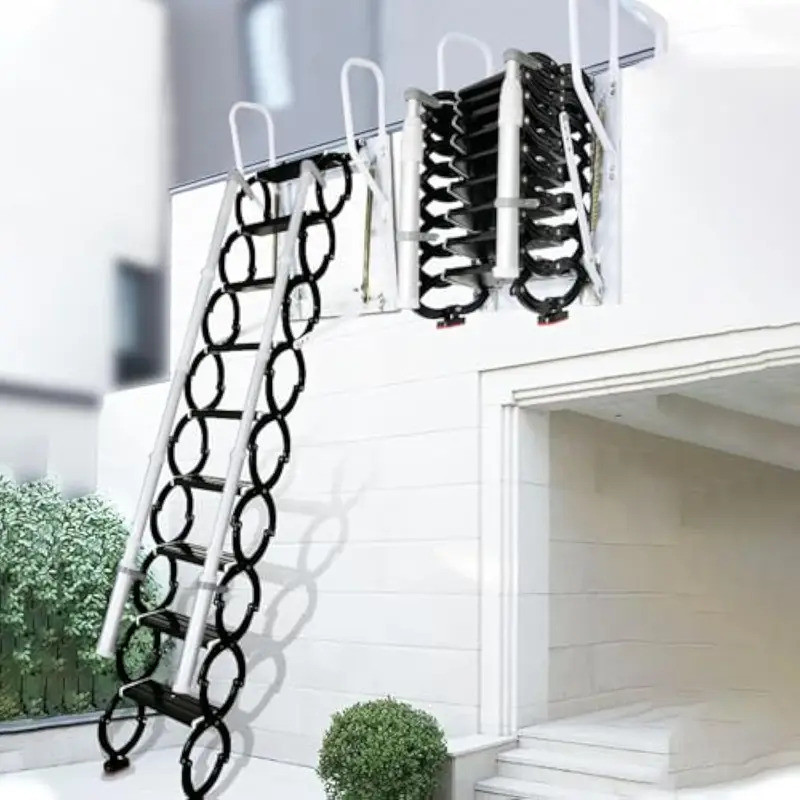Wall-Mounted Folding Stairs, Folding Loft Staircase with Handrails ...